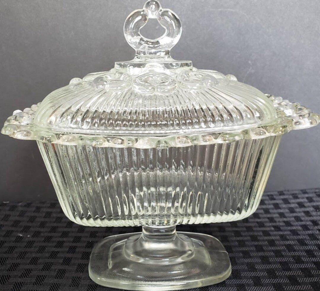 Vintage Crystal Lidded Footed Candy Dish - Etsy