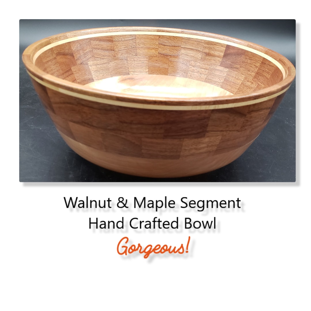 Large Hand-crafted Maple & Walnut Segment Wood Serving Bowl - BEAUTIFUL ...
