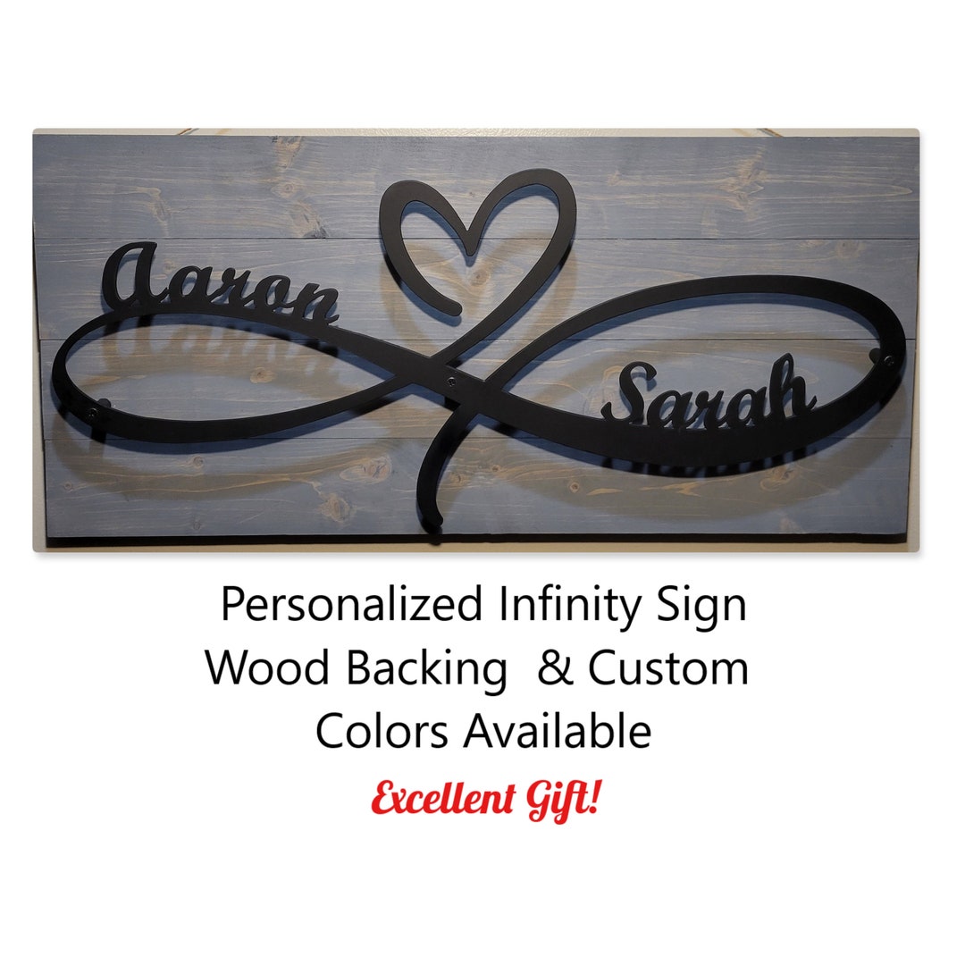 Infinity Sign - Personalized - Wood Backing W. Raised Metal - Wedding ...