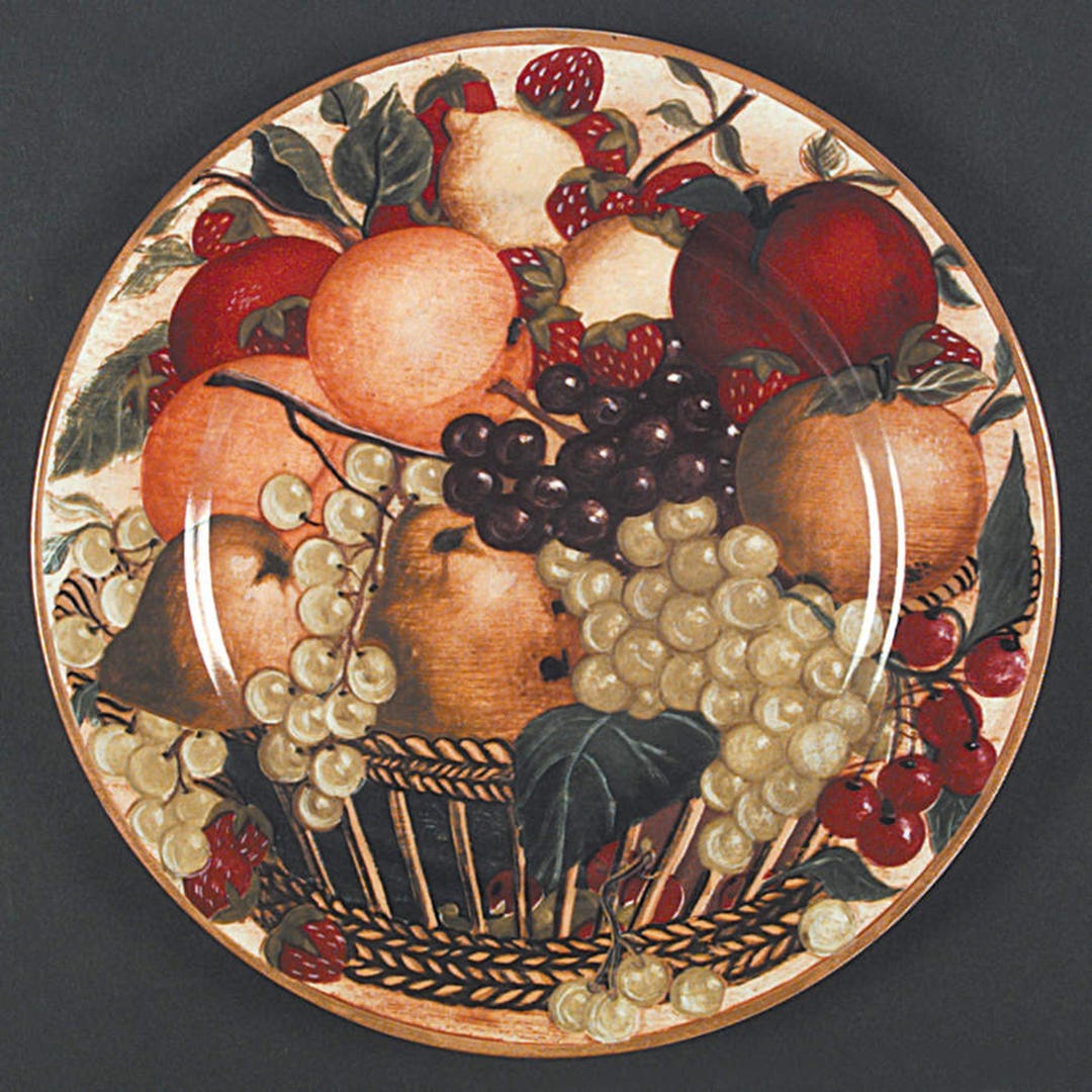 Vintage Block 12" Round Chop Plate – Orchard Fruit Design, Serving ...
