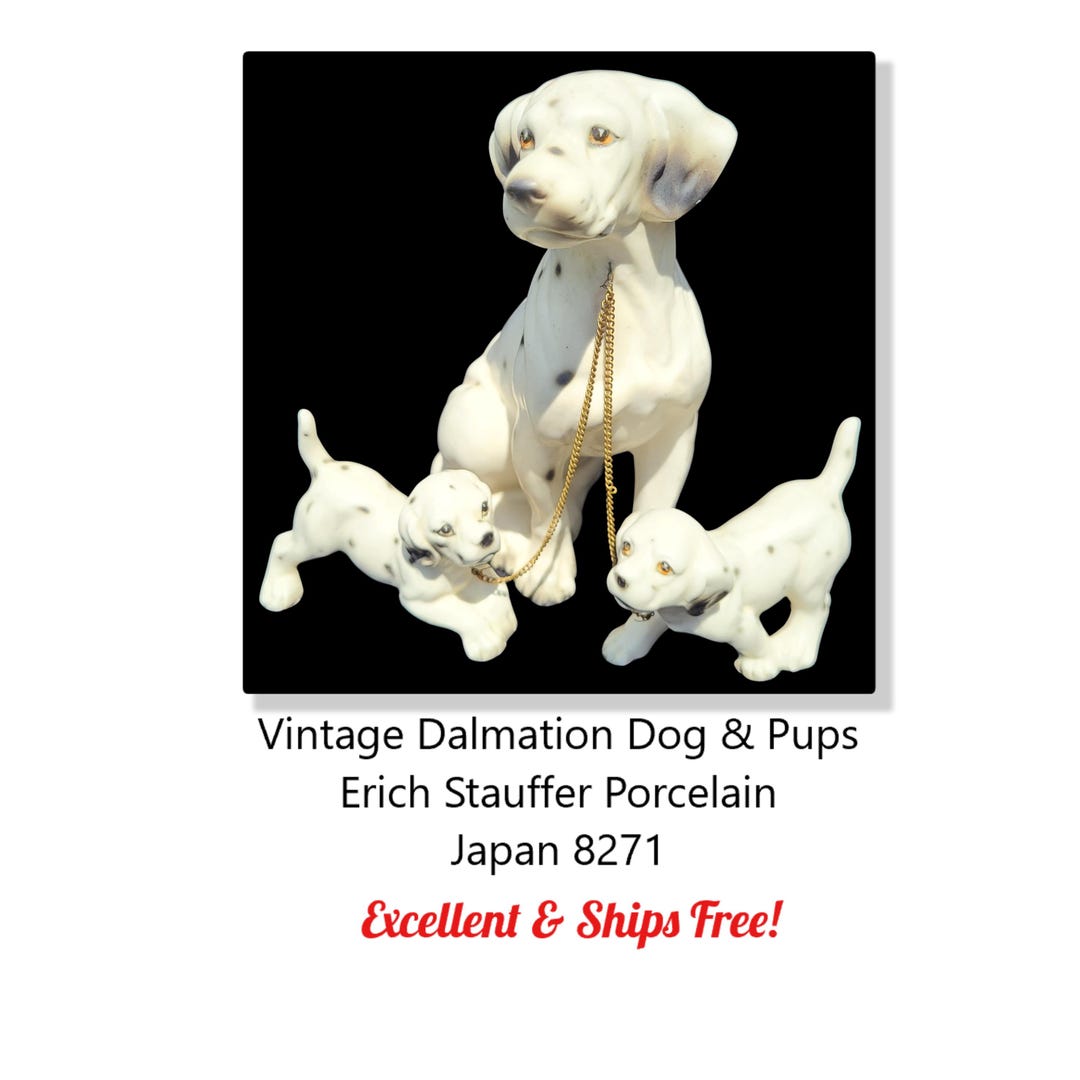Vintage Dalmation Dog & Puppies * Erich Stauffer Porcelain * Japan 8271 ...