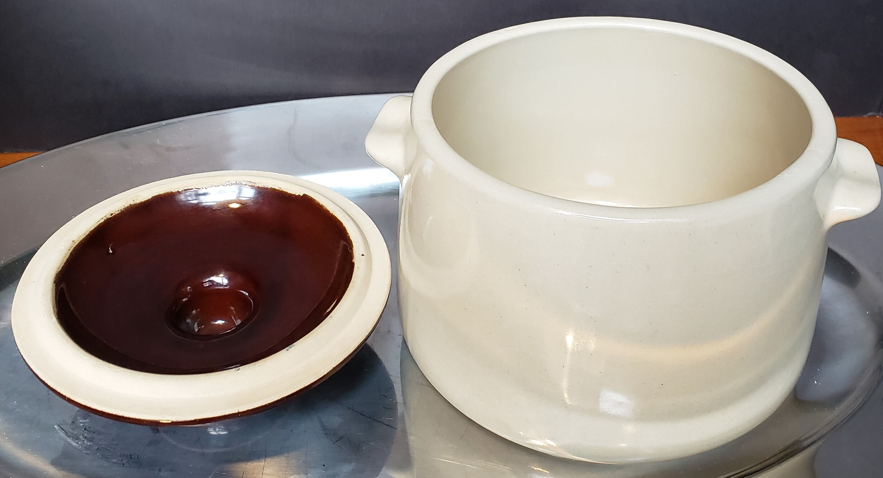 Vintage USA Brown & Beige Ceramic Bean Pot Excellent - FREE Shipping - Etsy