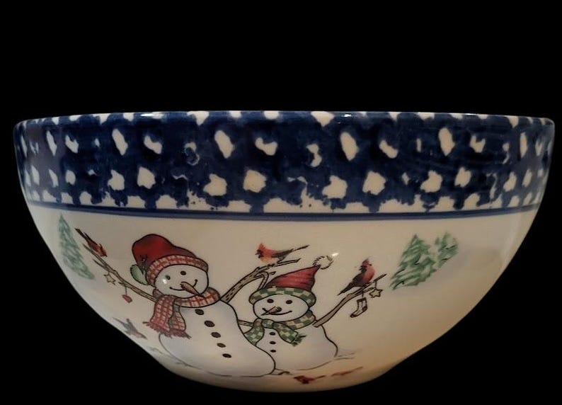 Set Thomson Pottery Winterland Blue Snowman Christmas Dinnerware * 35 ...