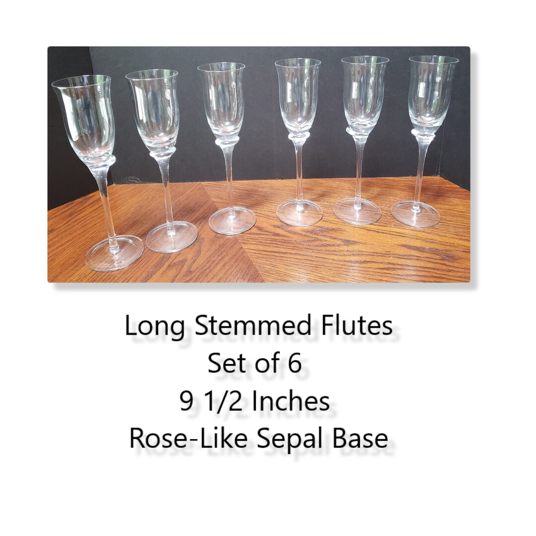 Six Elegant Long Stem Flutes (9.5 Inches) Tulip Frost Clear by MIKASA ...