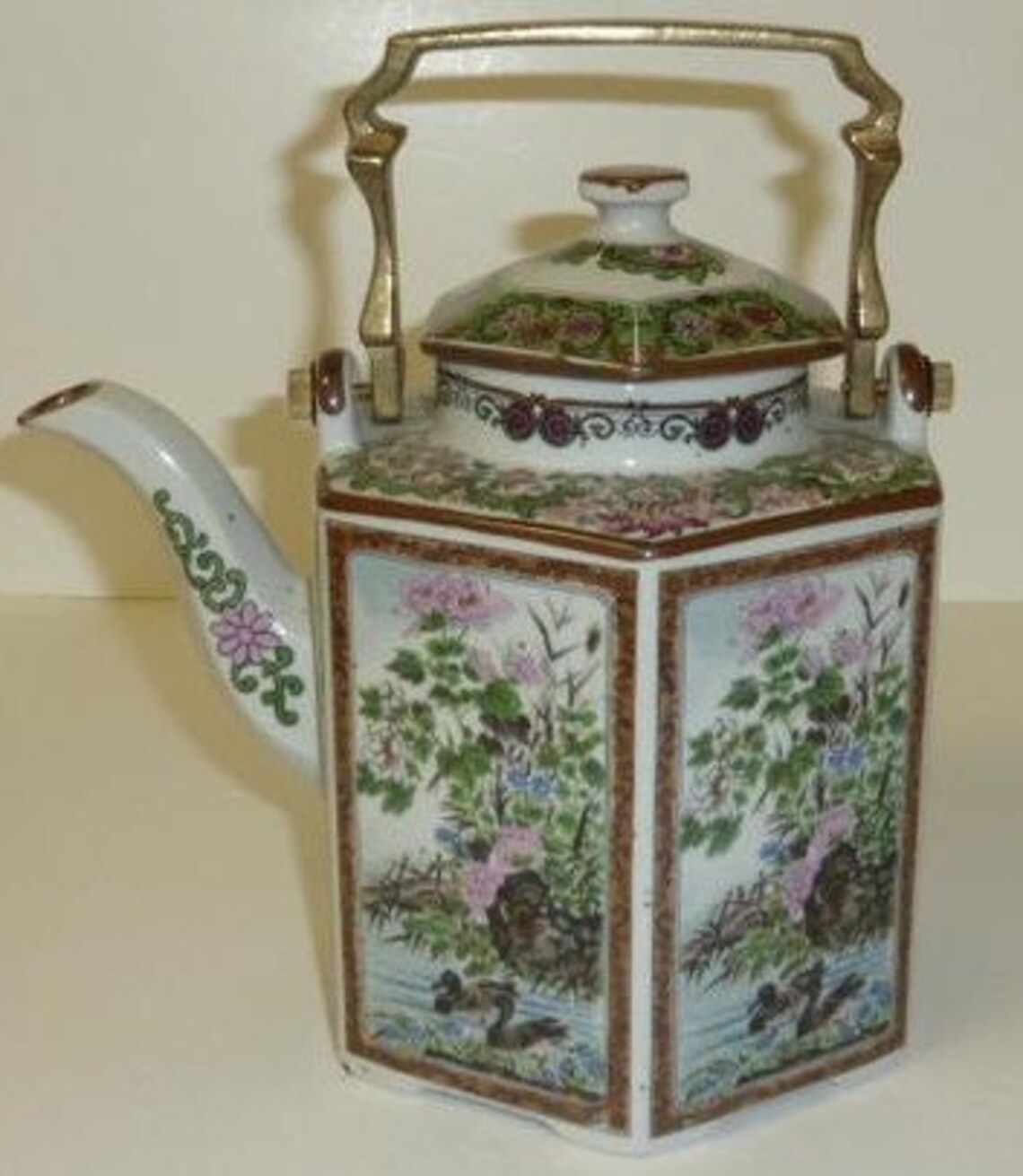 Vintage Noritake Hexagon Shape Tea Pot With Brass Handle “imperial ...