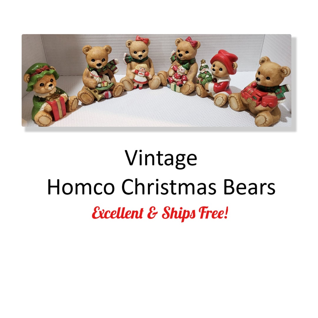 Six Vintage Homco Bear Christmas Figurines - 6261 * 5560 * 5175 * 6251 ...