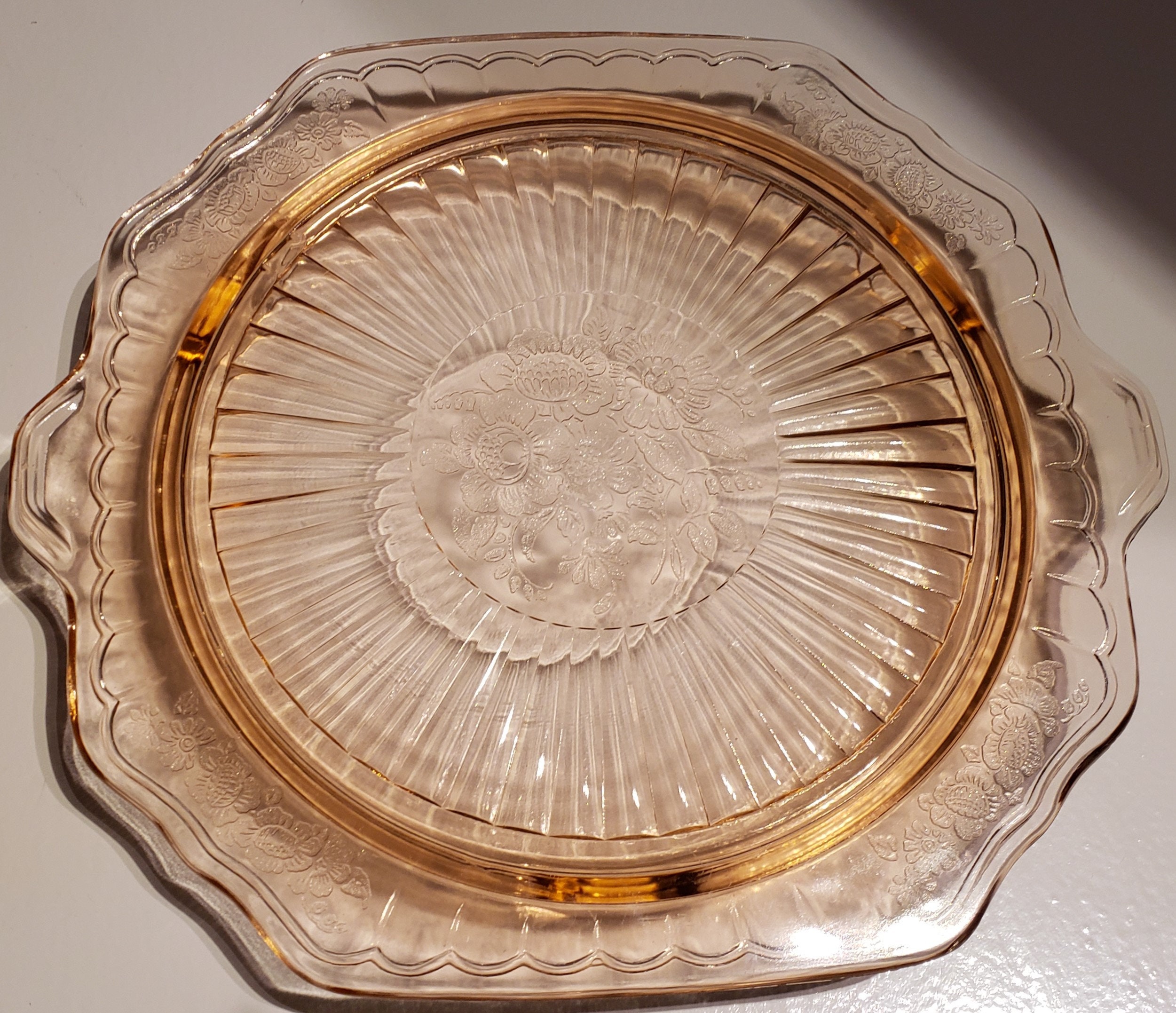 Antique Mayfair Pink Depression Glass Handled Cake Plate by ANCHOR ...
