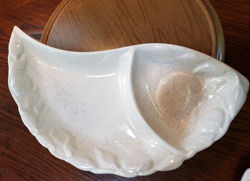 Lazy Susan Fish Shaped Cream Gray USA California Pottery Lazy Susan 3 ...