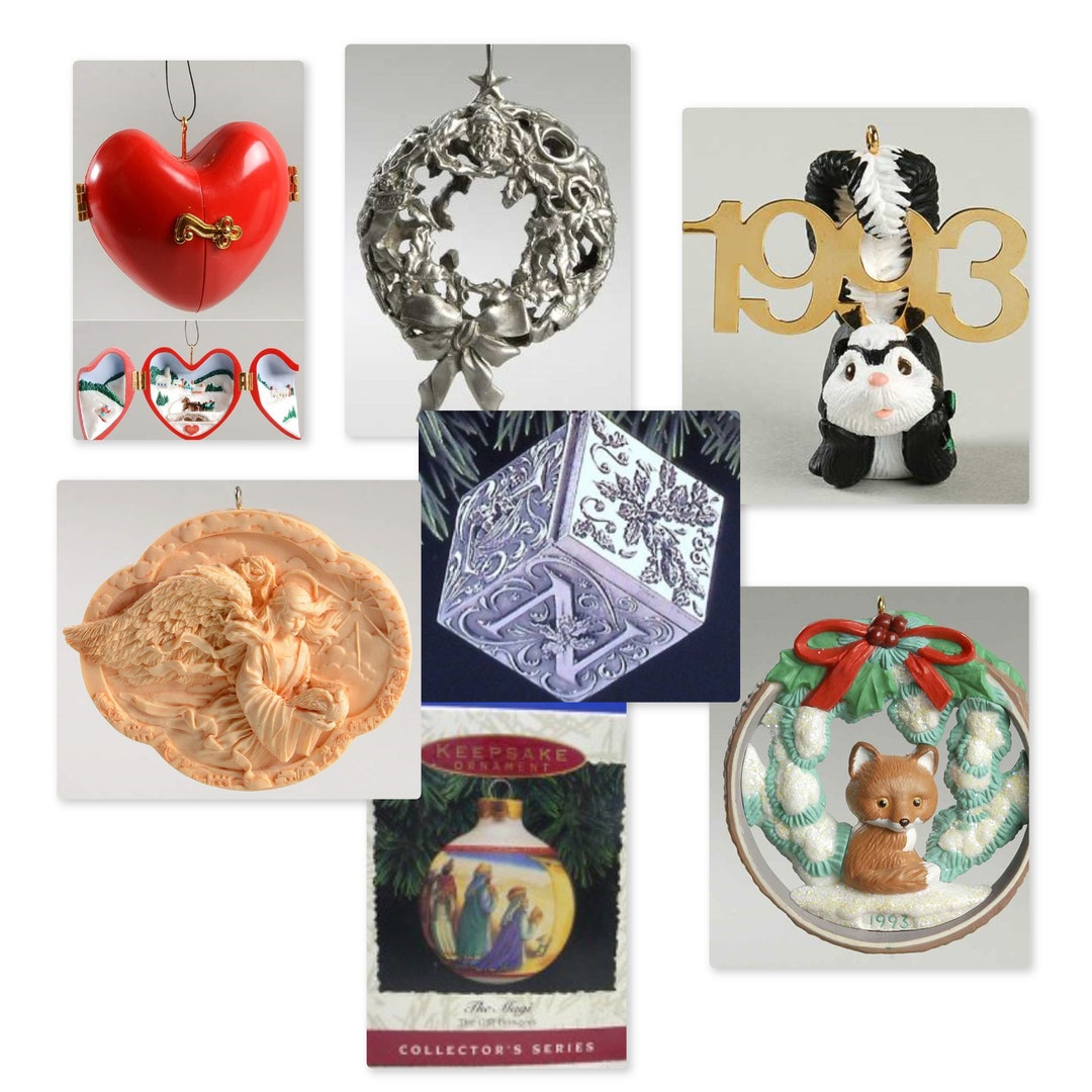 1993 Hallmark Ornament Snowy Hideaway; Glowing Pewter Wreath; Heavenly ...