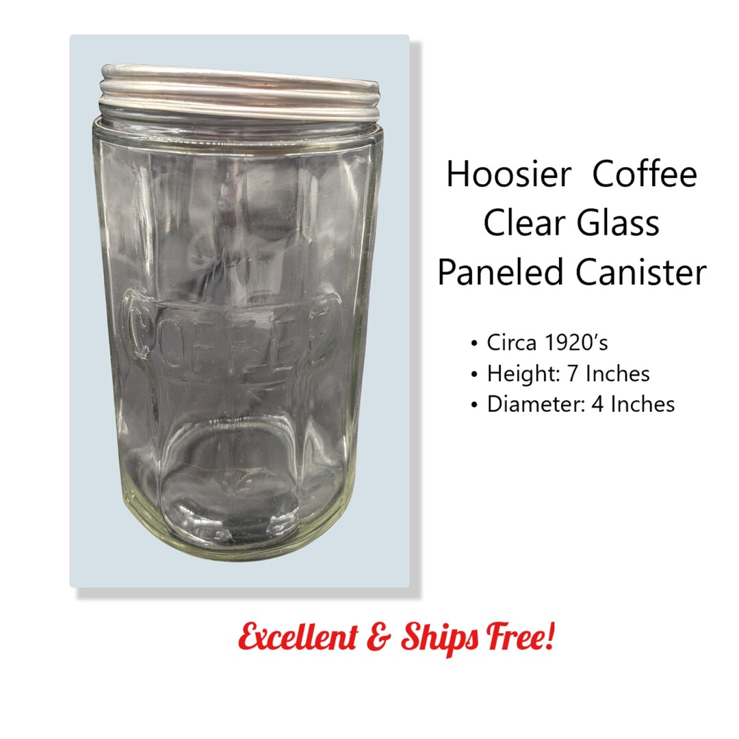 Vintage 1920s Hoosier Coffee Clear Glass Paneled Canister W. Original ...