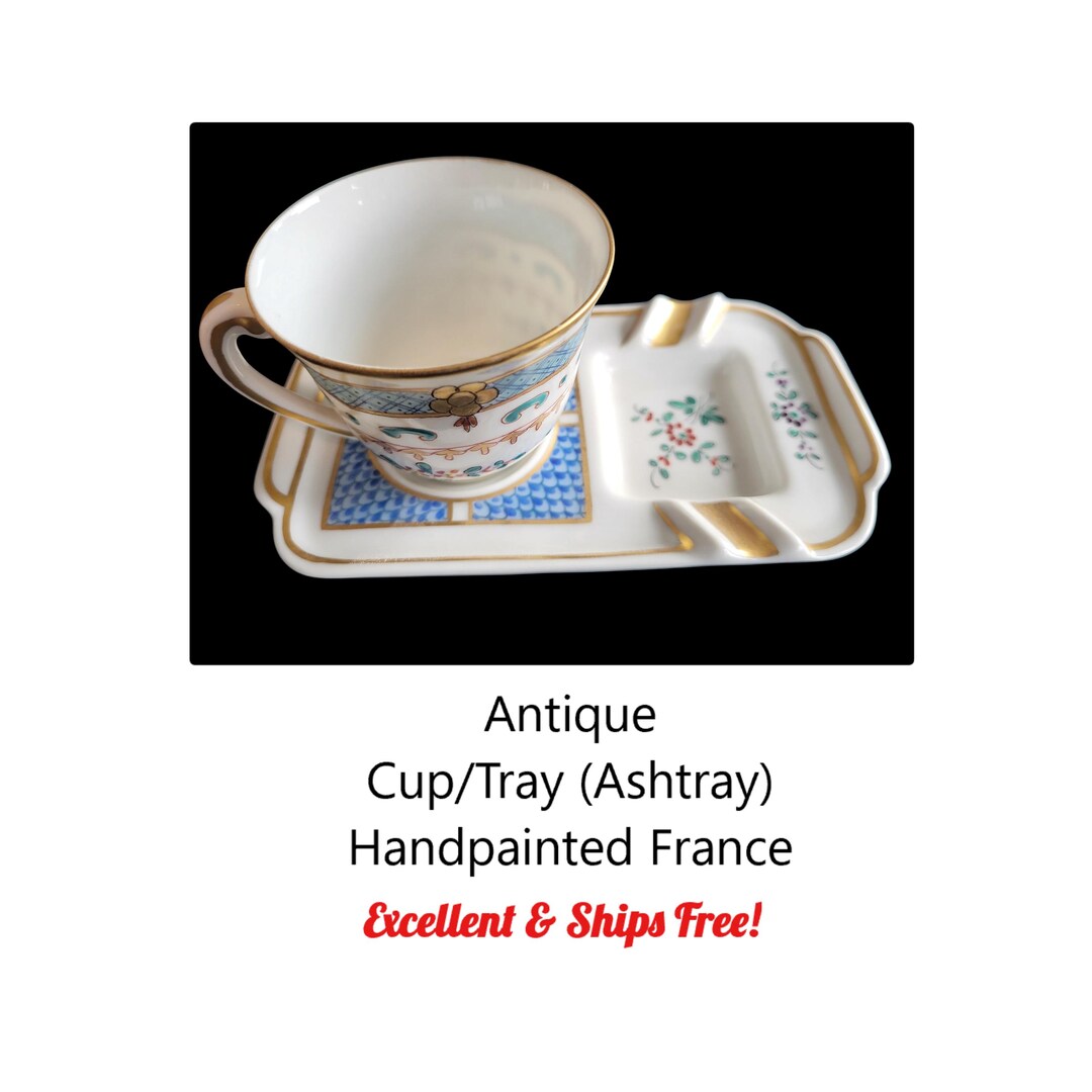 Antique Demitasse Cup & Tray * Ashtray * Hand Painted * France * Gold ...