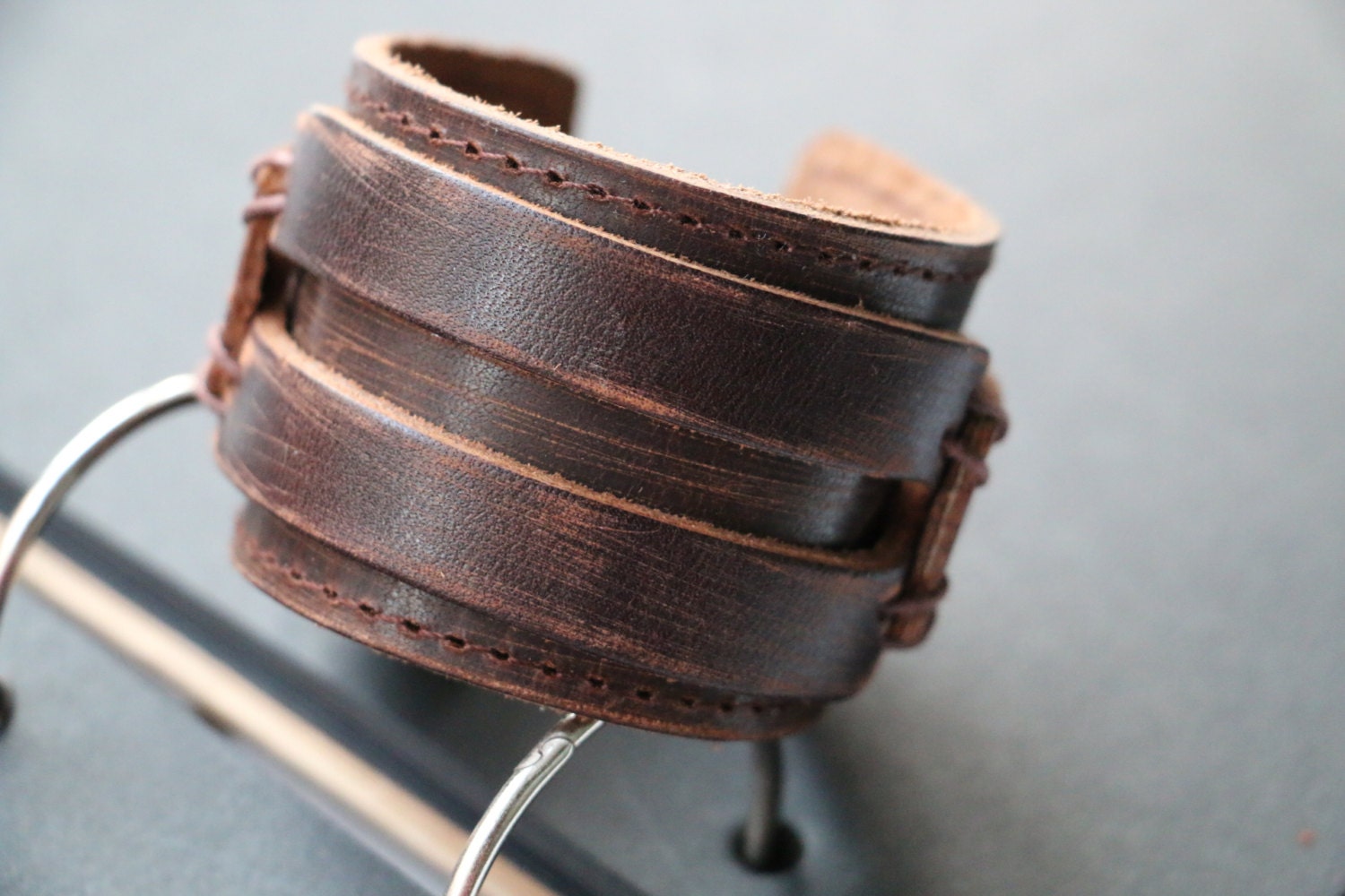 Men's Leather Bracelet, Brown Leather Cuff Bracelet Wrap Men, Brown ...