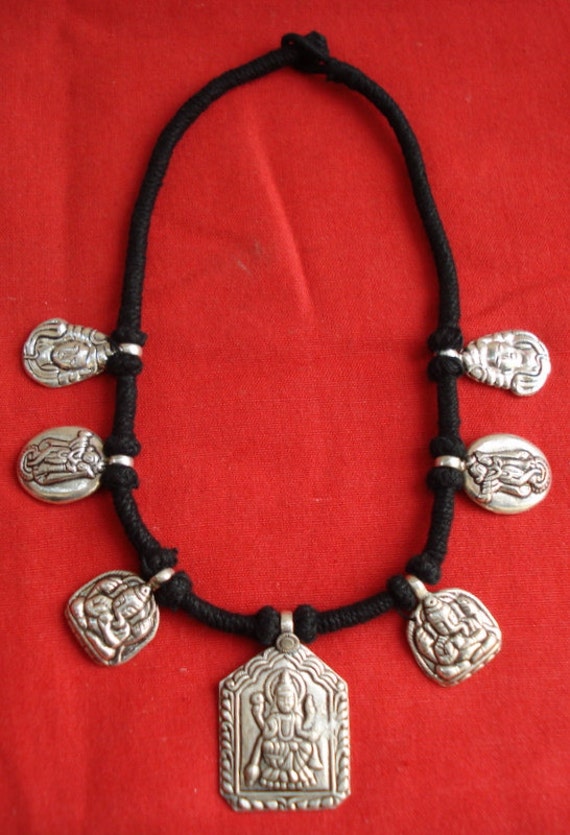 Ethnic Silver Pendant Necklace Hindu God Ganesh Laxmi Shiva | Etsy