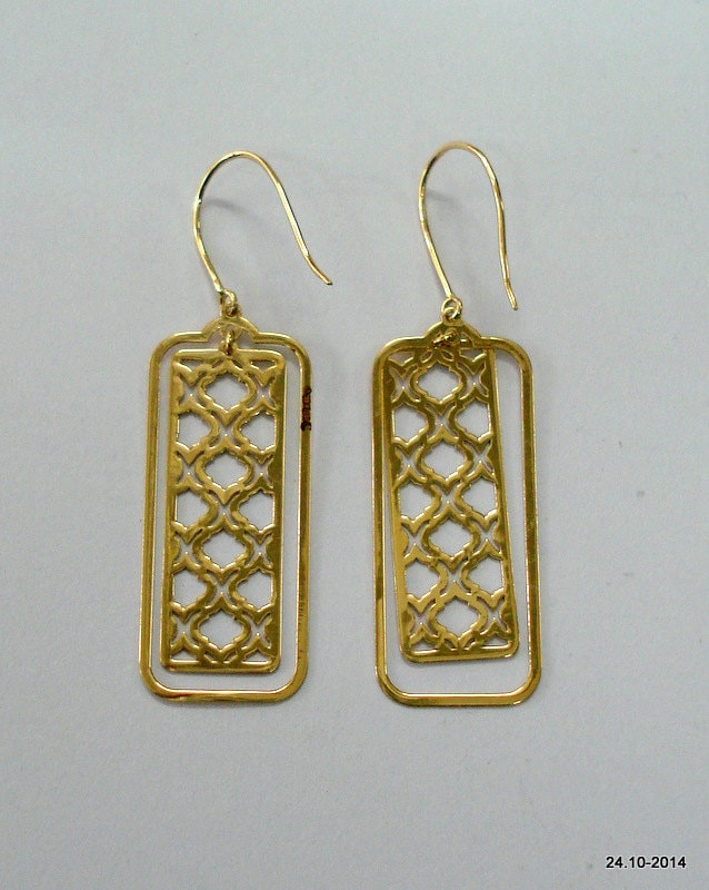 18k gold earrings handmade gold jewelry rectangular lace | Etsy