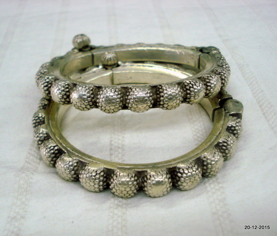 Vintage Antique Tribal Old Silver Bangle Bracelet Pair Belly Dance ...