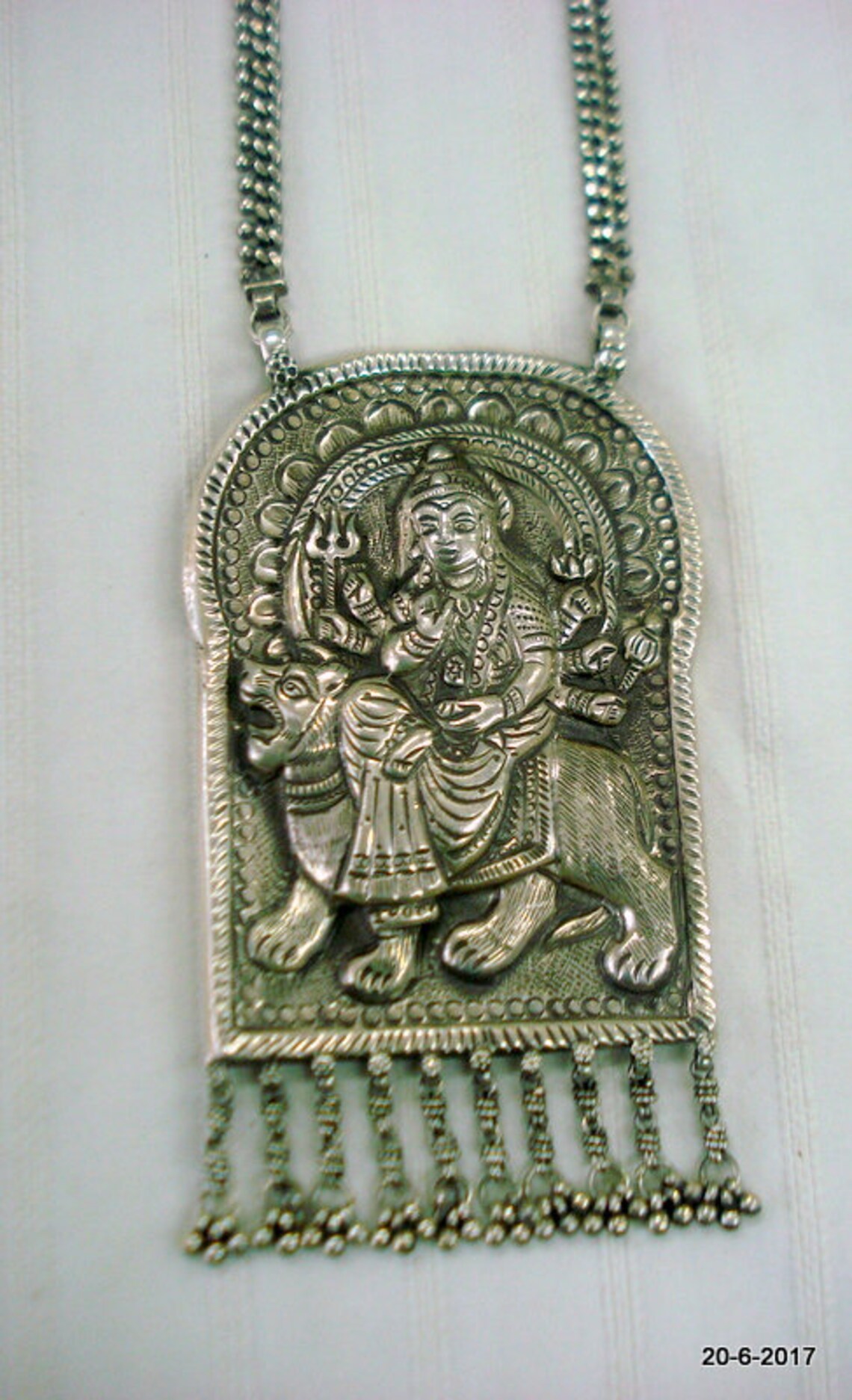 Vintage Tribal Silver Necklace Pendant Chain Hindu Goddess Durga Ma - Etsy