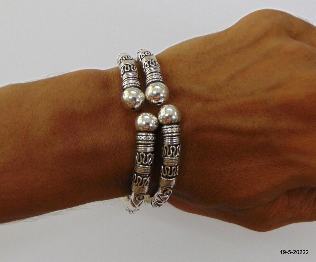 Traditional Design Sterling Silver Bangle Bracelet Cuff Pair Handmade ...