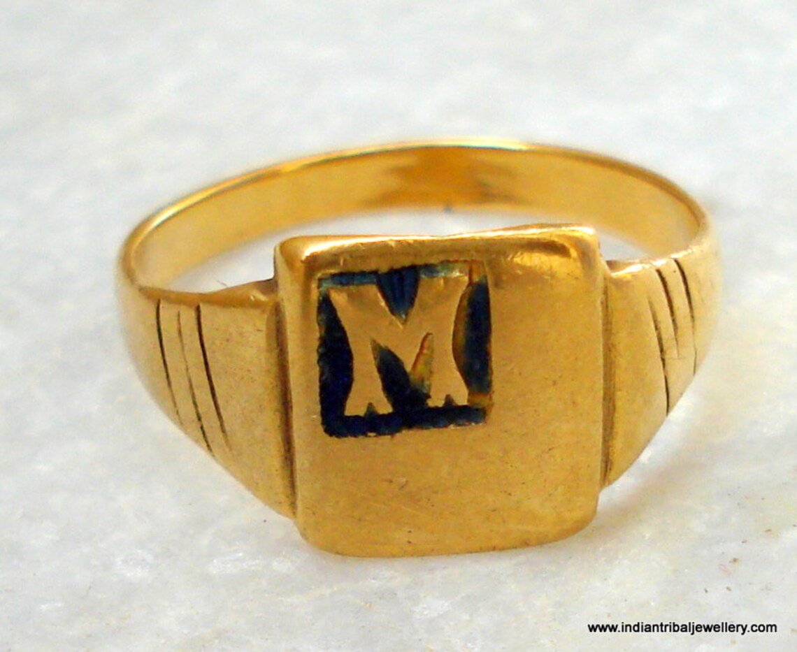 23k Gold Ring M Letter Vintage Antique Old Molded - Etsy