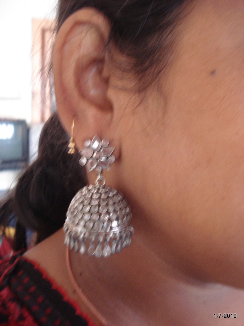 Traditional Design Sterling Silver Earrings Jhumka Earrings Glass Stone ...