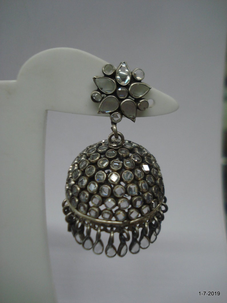 Traditional Design Sterling Silver Earrings Jhumka Earrings Glass Stone ...