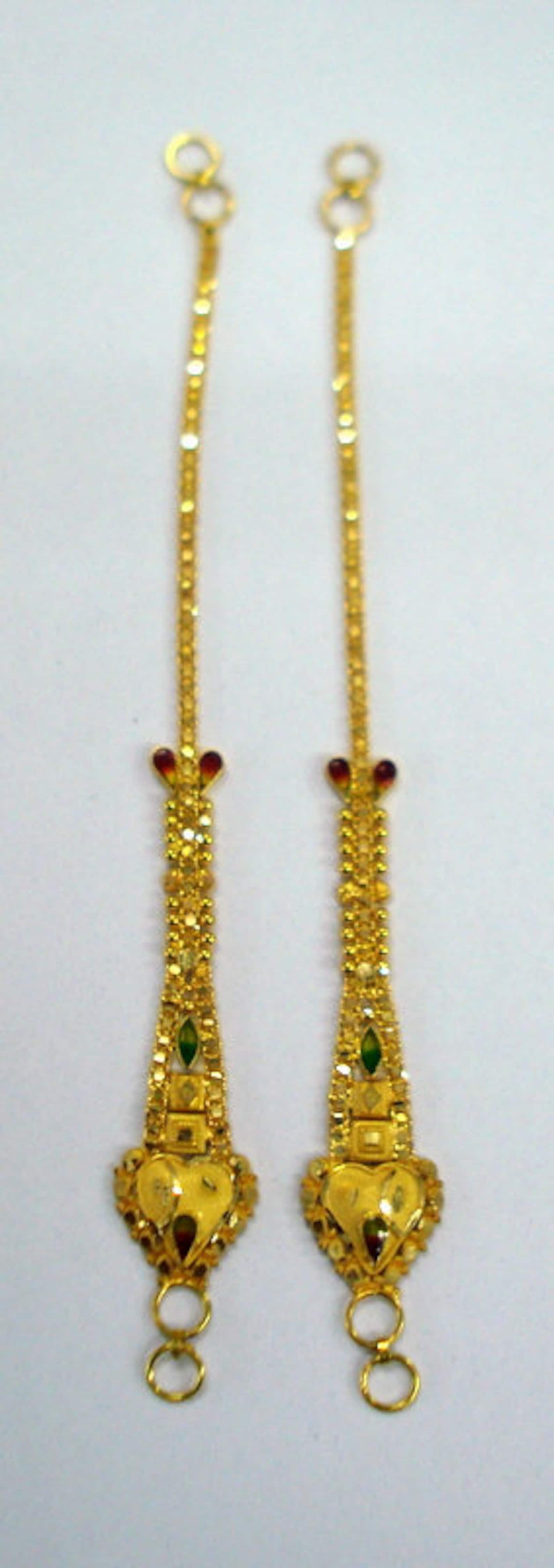 20kt Gold Ear Chain for Earrings Handmade Gold Jewellery Kan - Etsy