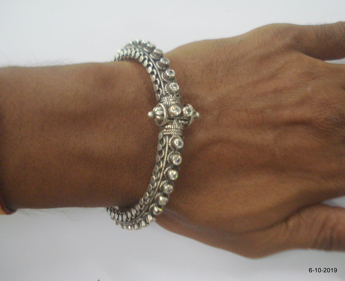 Sterling Silver Bangle Bracelet Handmade Jewelry Cubic Zirconia ...