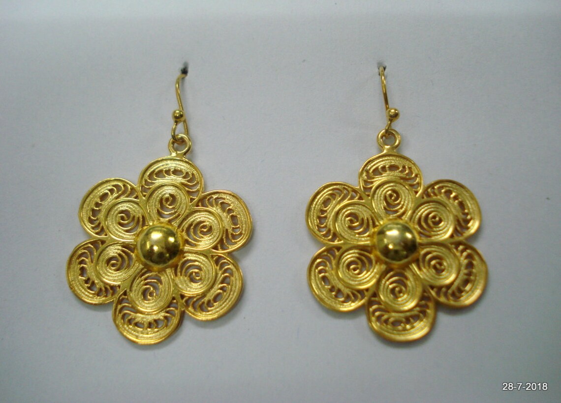 Sterling Silver Gold Vermeil Gold Gilded Earrings Traditional Handmade ...
