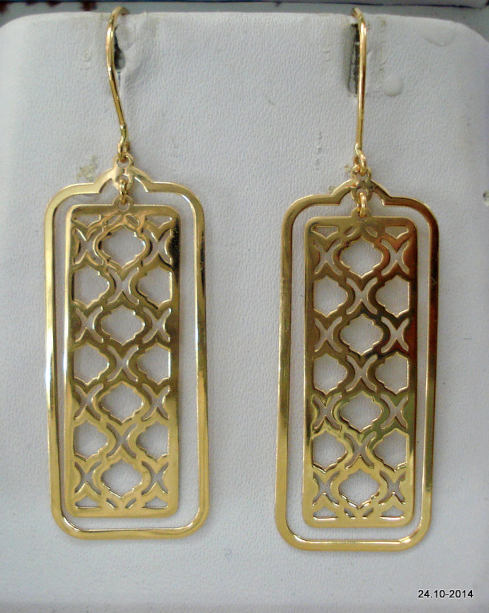 18k Gold Earrings Handmade Gold Jewelry Rectangular Lace | Etsy