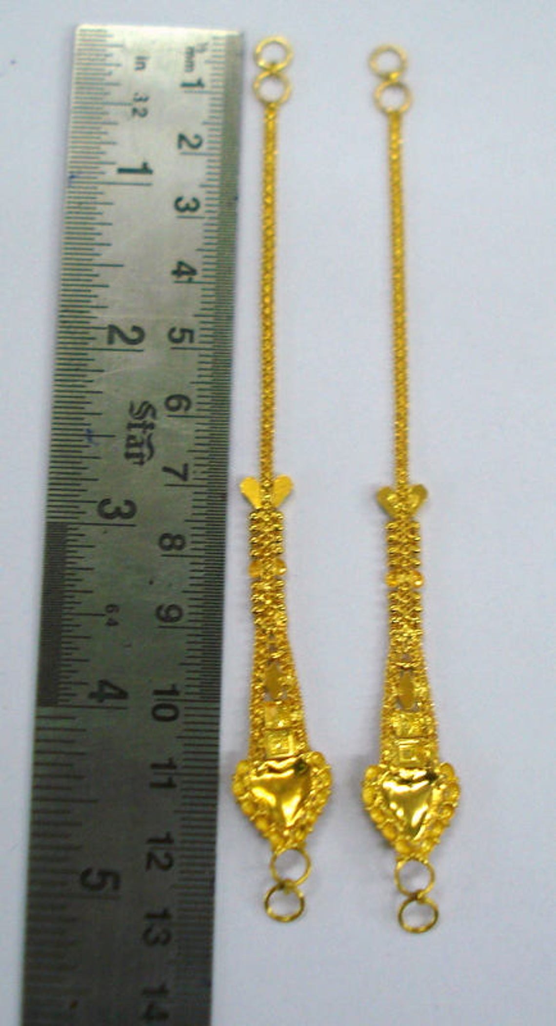 20kt Gold Ear Chain for Earrings Handmade Gold Jewellery Kan - Etsy