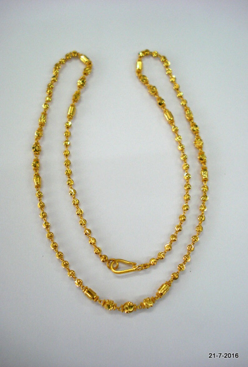 20kt Gold Chain Necklace Ethnic Gold Beads Chain Mala Handmade - Etsy