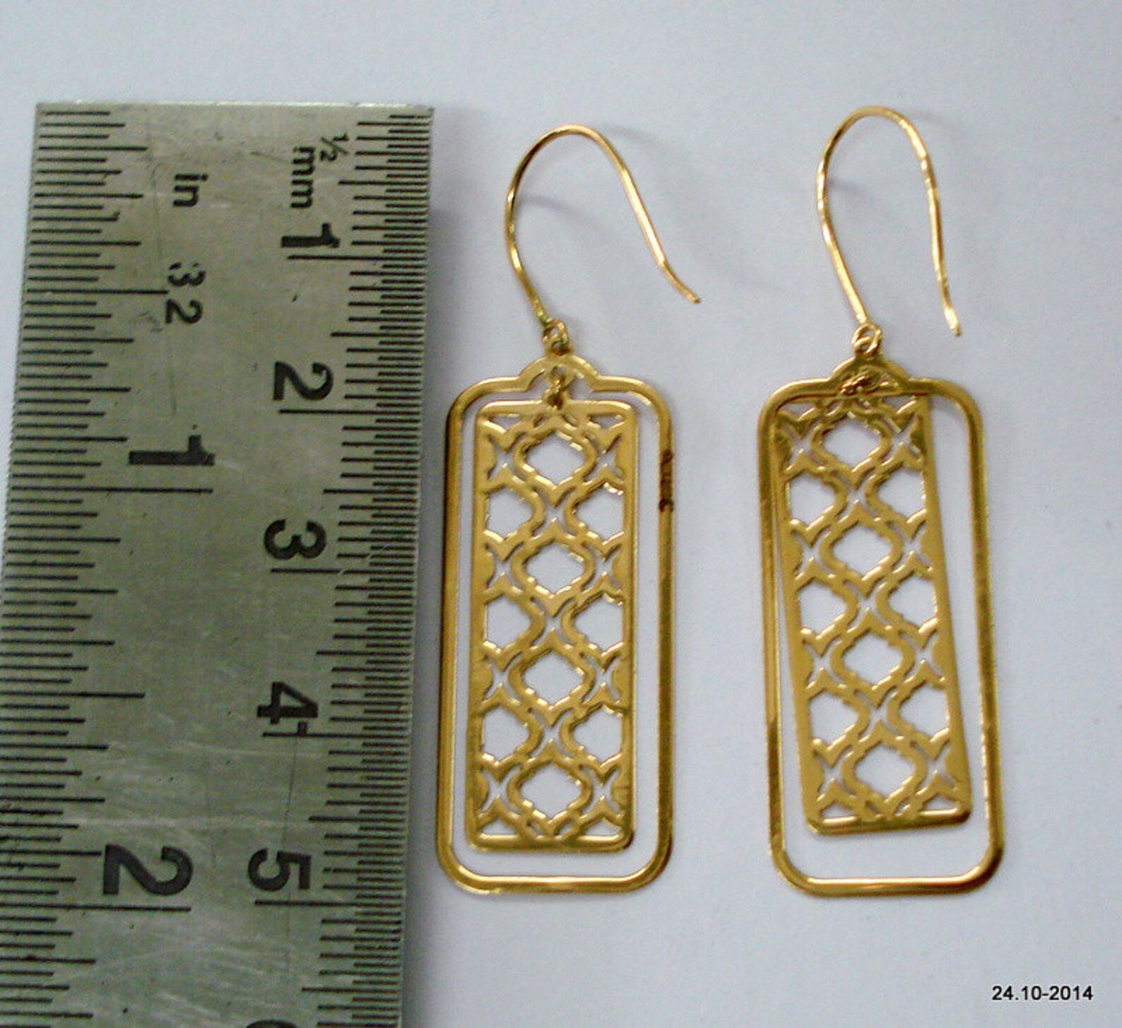 18k Gold Earrings Handmade Gold Jewelry Rectangular Lace | Etsy