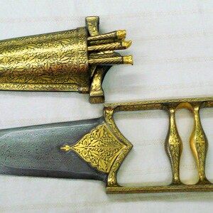 Damascus Steel Blade Katar Knife Dagger Gold Work Tools Handmade - Etsy