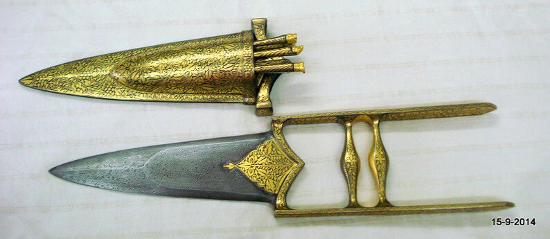 Damascus Steel Blade Katar Knife Dagger Gold Work Tools - Etsy