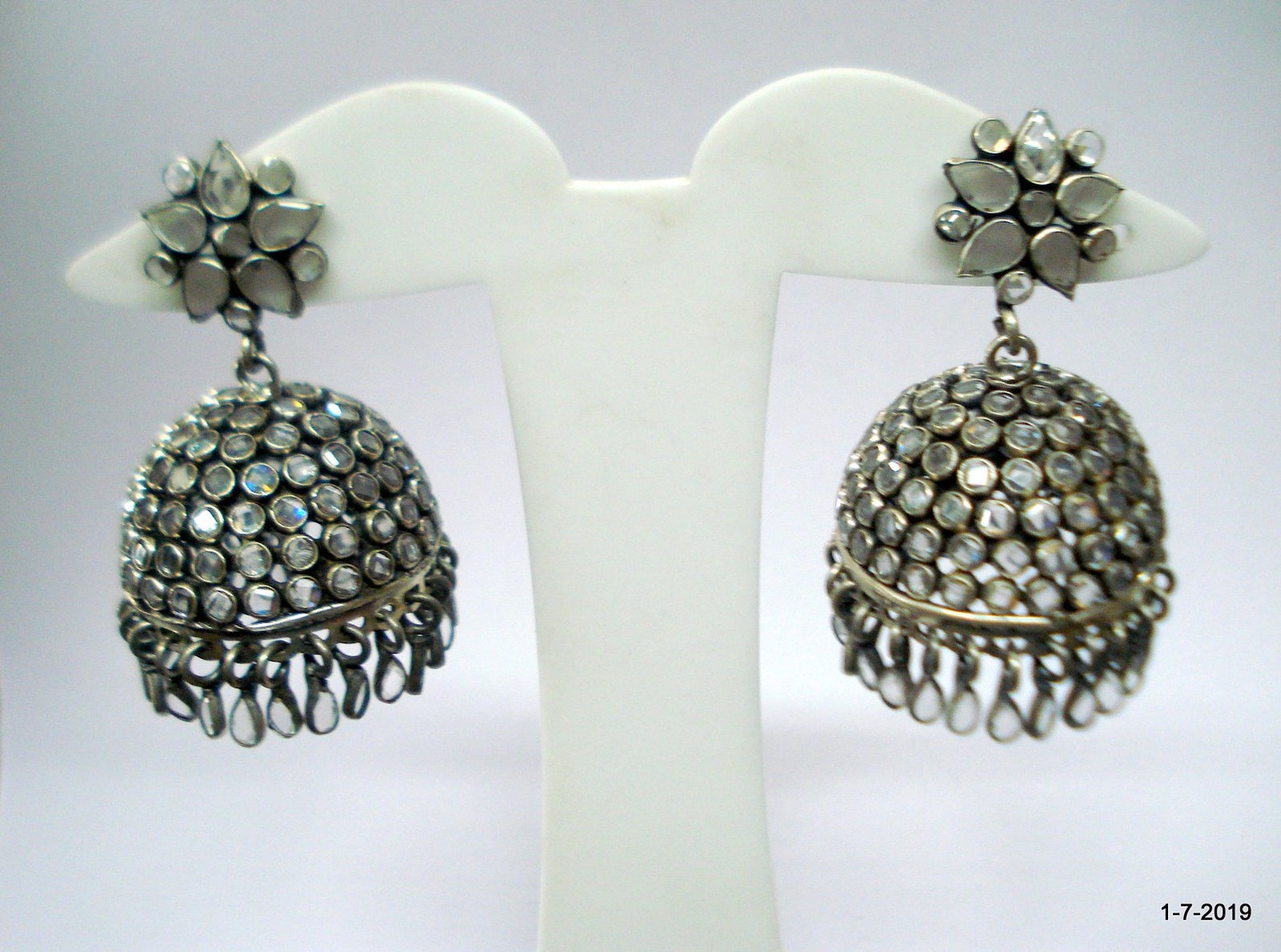 Traditional Design Sterling Silver Earrings Jhumka Earrings Glass Stone ...