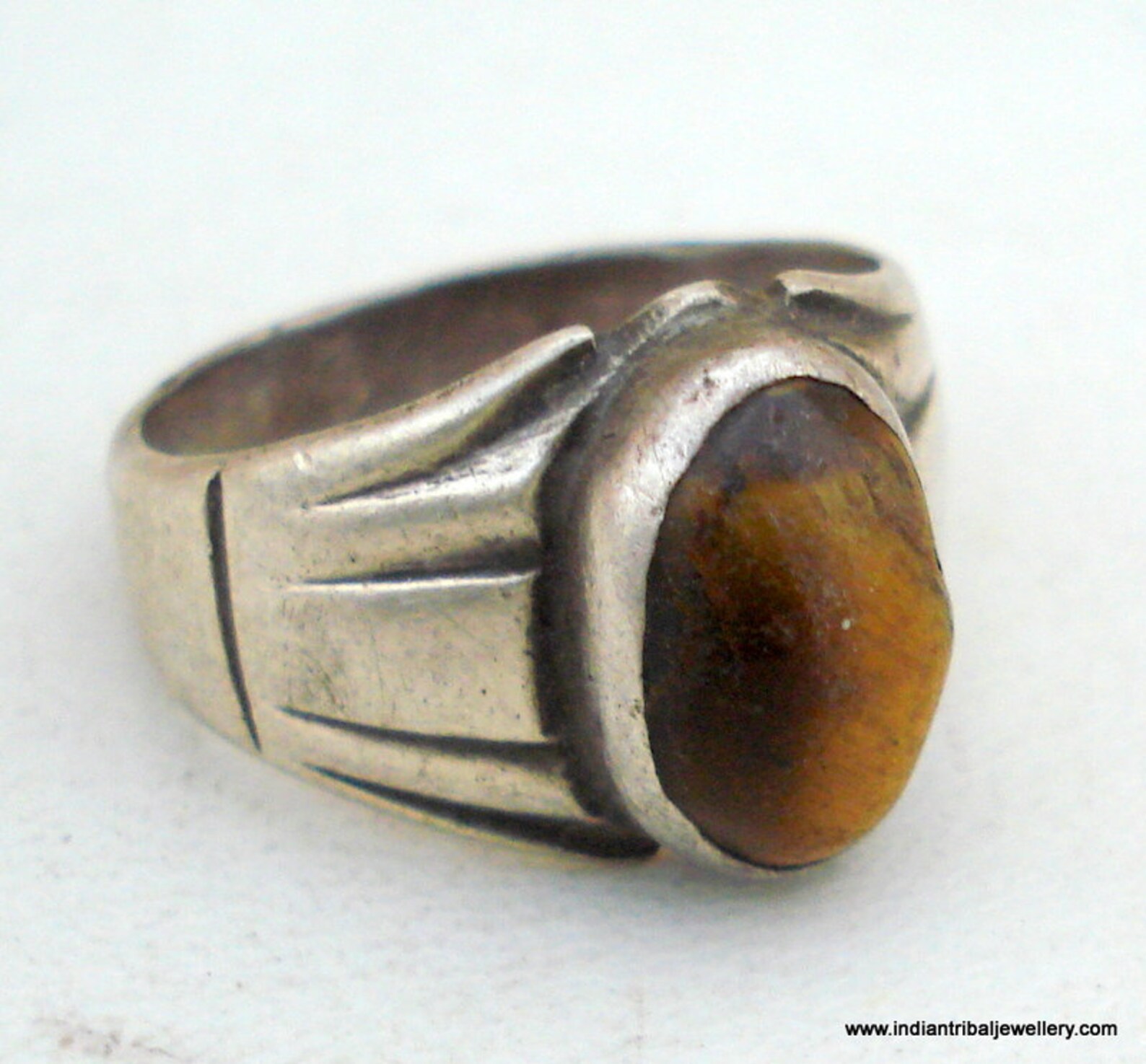 Antique Tribal Old Silver Tiger Eye Gemstone Ring - Etsy
