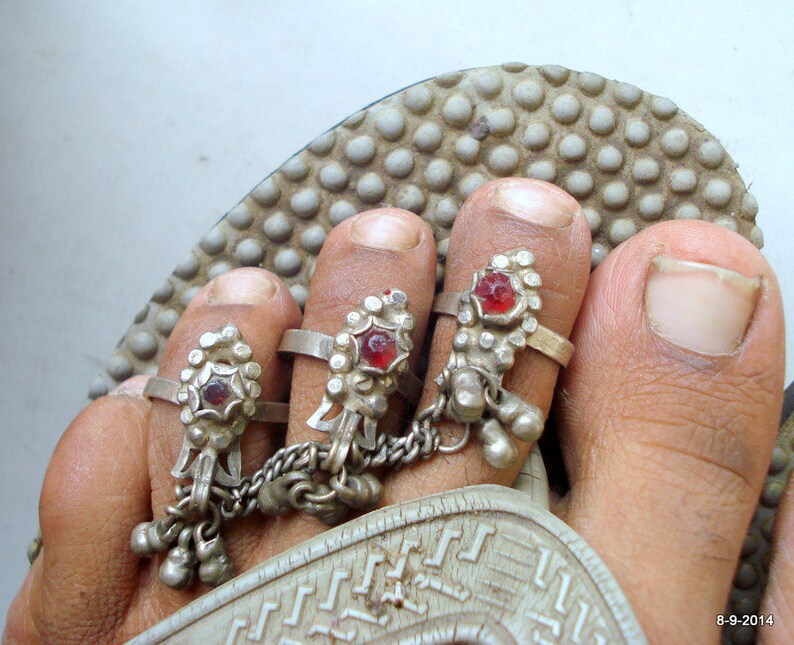 Vintage Antique Ethnic Tribal Old Silver Toe Ring Pair Fish Deign Belly ...