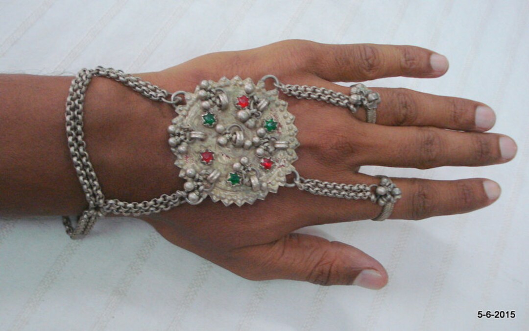 Vintage Antique Tribal Old Silver Dorsal Hand Ornament Ethnic Bracelet ...