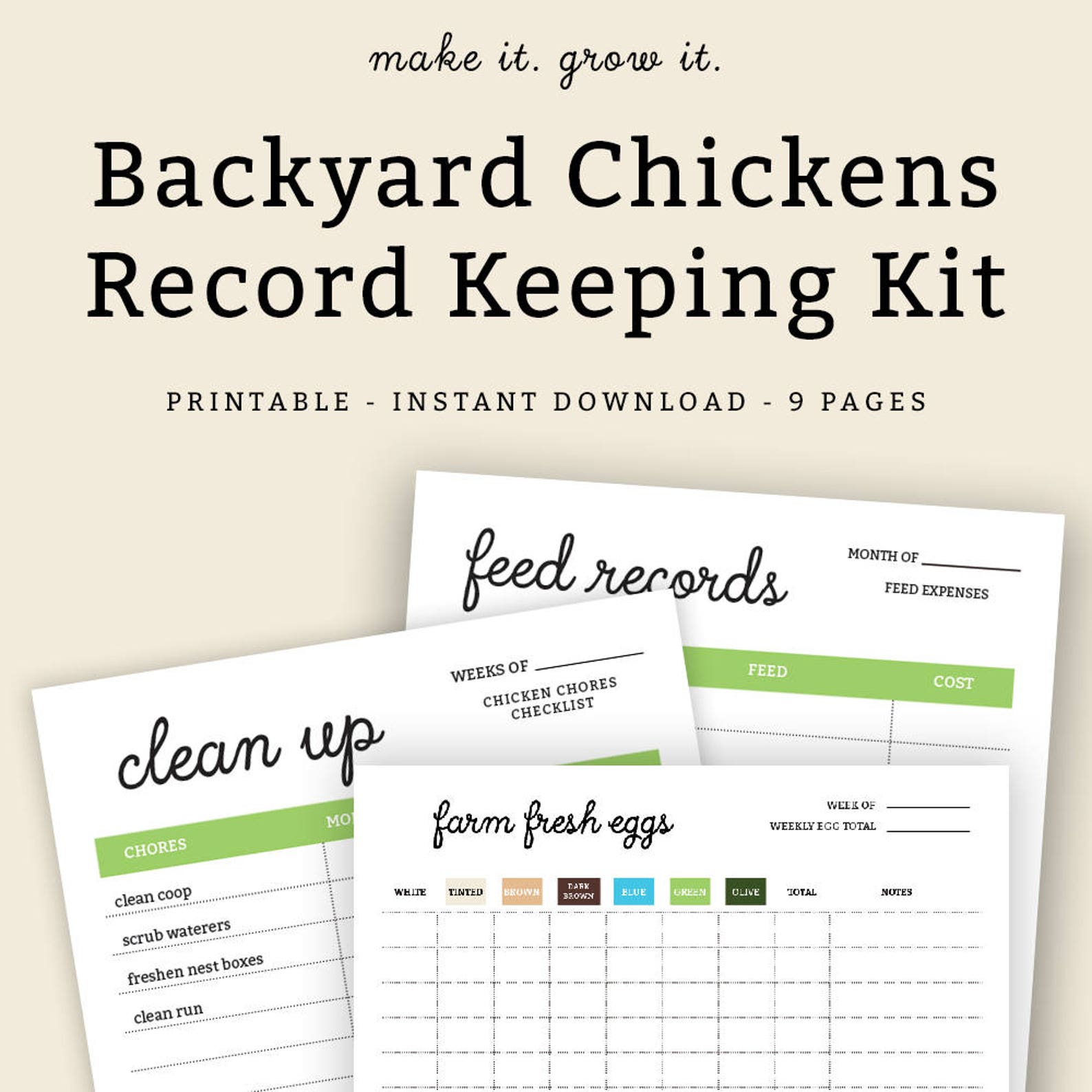 Backyard Chickens Record Keeping Kit | Printable Kit - Etsy