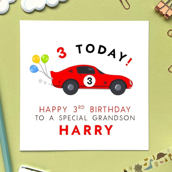 Grandson Racing Car Birthday Card - Etsy