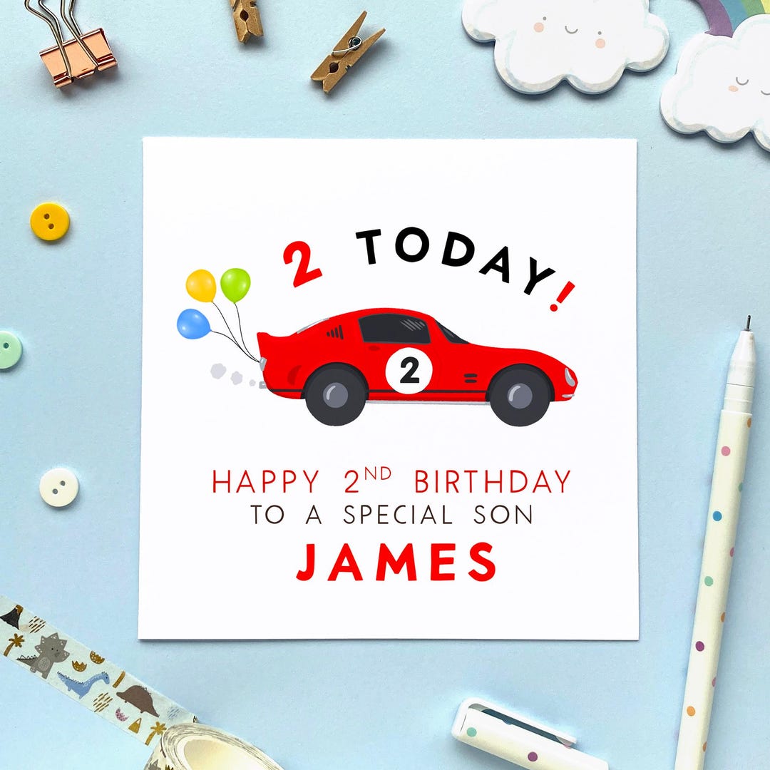 Personalised Race Car 2nd Birthday Card for Boy, Custom 2 Today Card ...