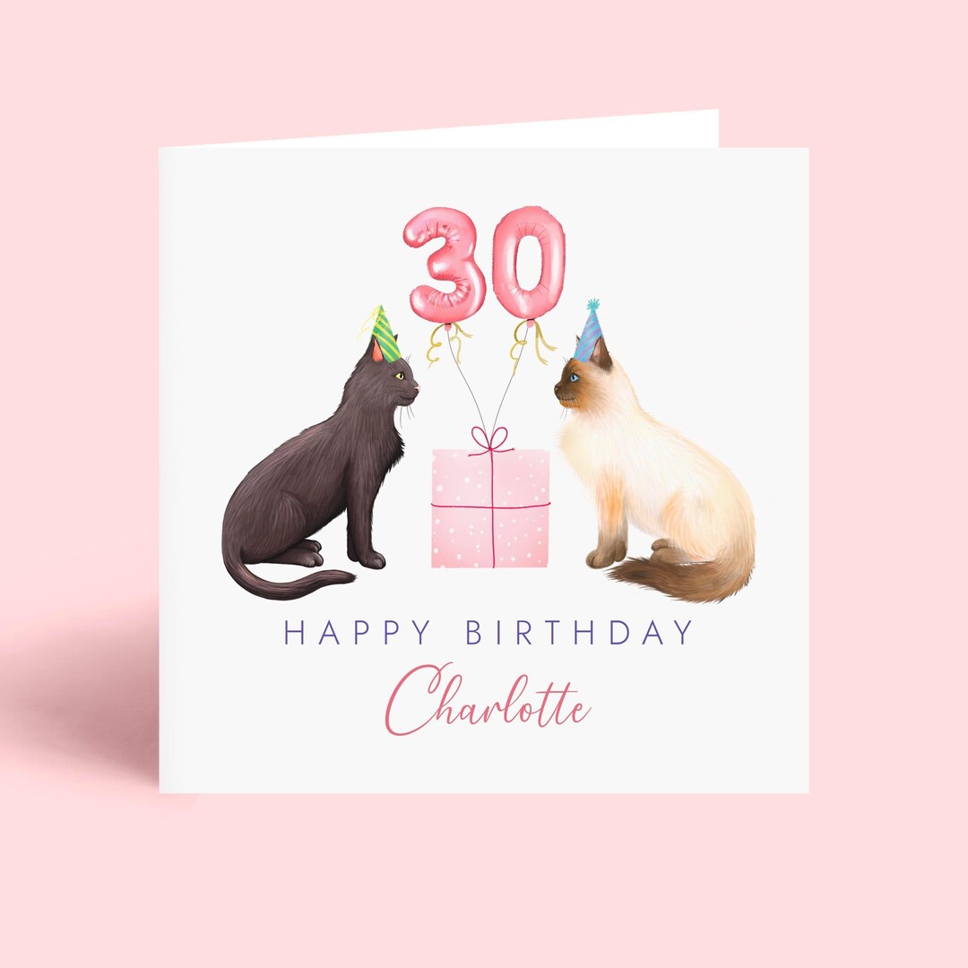 Personalised Cats 30th Birthday Card for Her | Girl, Daughter ...