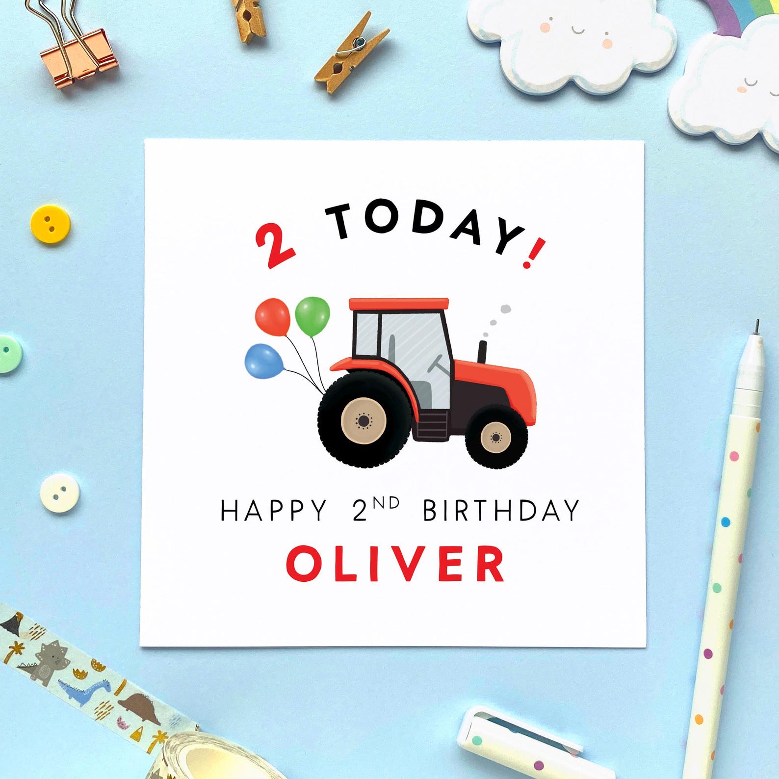 Personalised Tractor 2nd Birthday Card for Boy, Custom 2 Today Card for ...