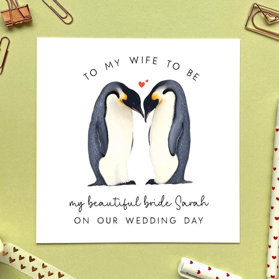 Personalised Penguins on Our Wedding Day Card | for Wife to Be, Husband ...