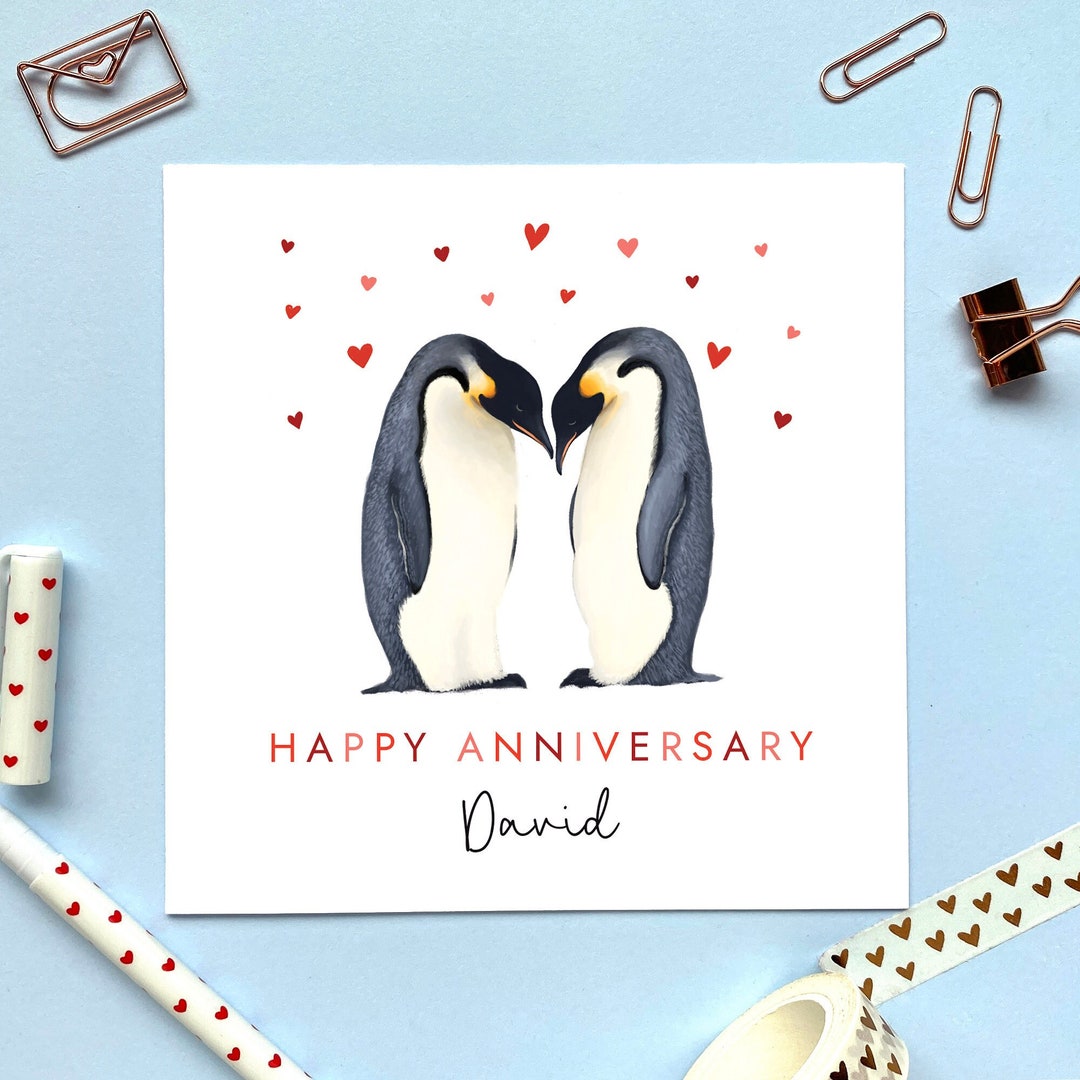 Personalised Penguin Anniversary Card | for Him, Her, Girlfriend, Wife ...