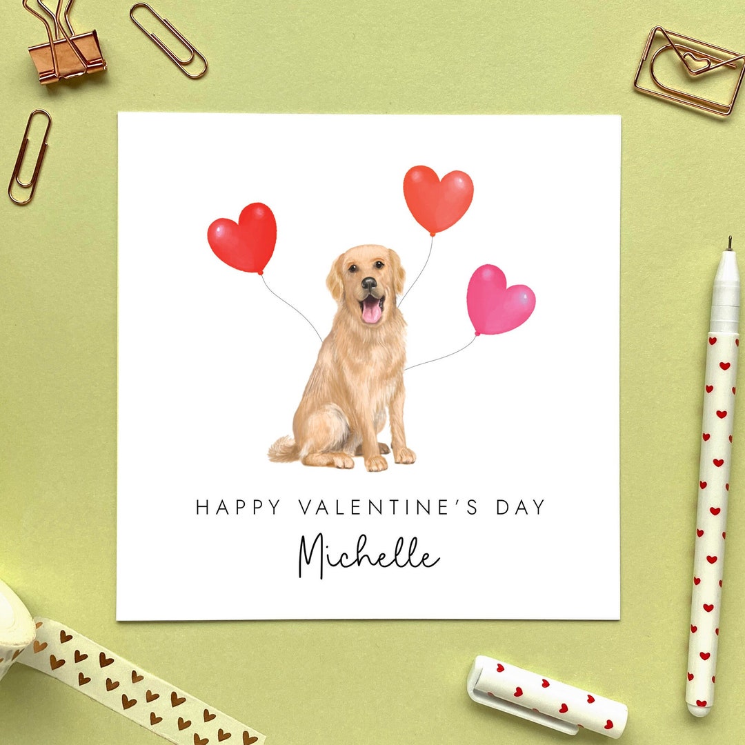 Personalised Golden Retriever Dog Valentine's Day Card for Him, Her ...