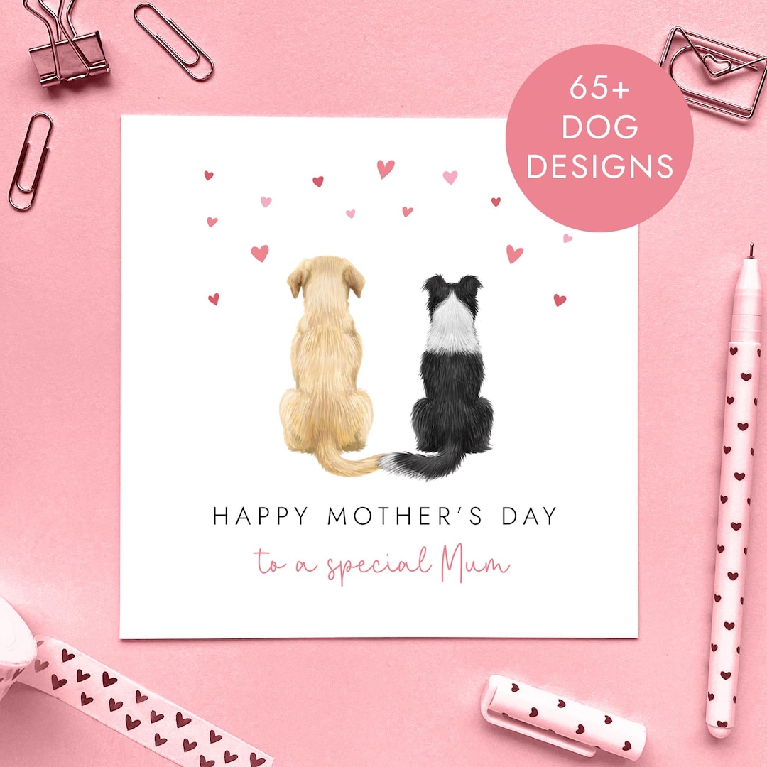 Personalised Dogs Mother's Day Card for Mum, Custom 2 Dog Breeds Card ...