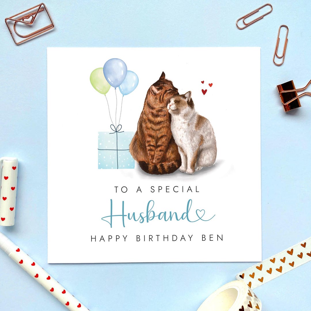 Personalised Cats Birthday Card for Husband | Him, Boyfriend, Fiancé ...