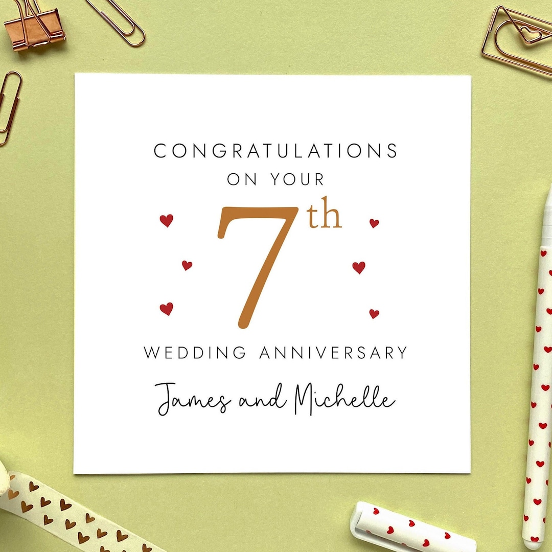 Personalised 7th Wedding Anniversary Card for Couple | Seventh, 7 Years ...