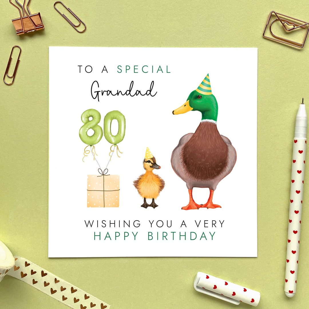 Personalised Duck 80th Birthday Card for Grandad Grandpa, Great ...