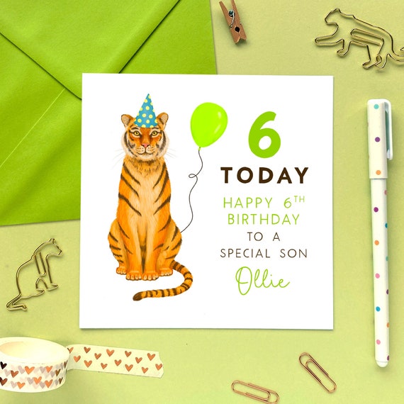 Personalised Tiger 6th Birthday Card for Boy Girl Son - Etsy